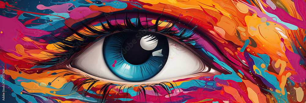 Vibrant vision: A close up view of an eye with intricate swirls and ...