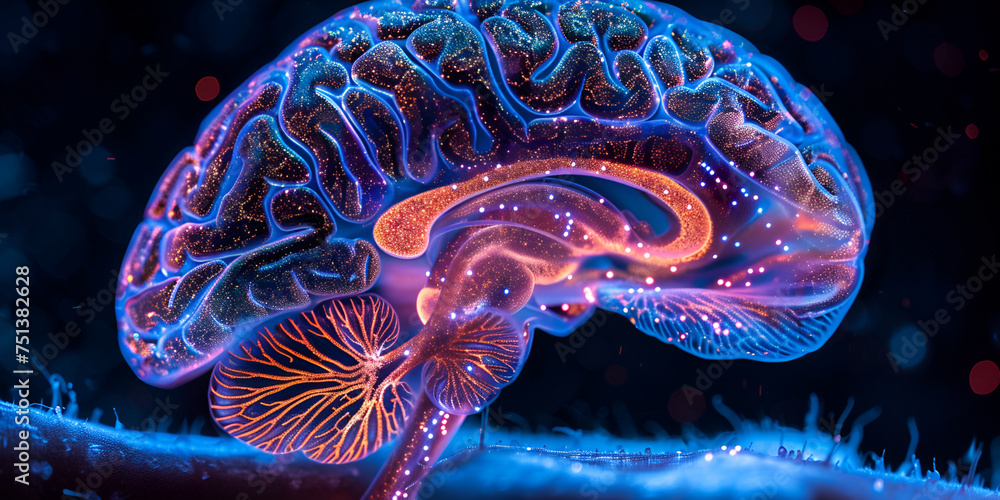 Growing Human Brain structure on technology background represent ...