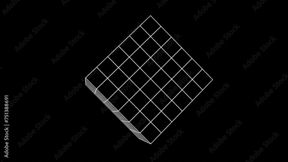 3d abstract futuristic black and white retro wireframe grid cube. 80s ...