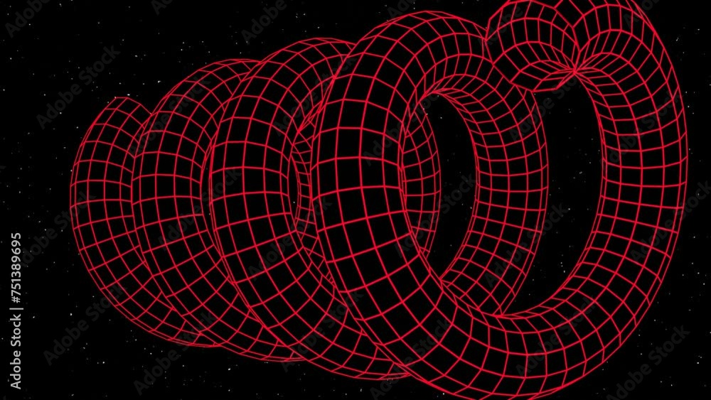 3d abstract red neon grid laser wireframe spiral shape object. Retro 80s 90s y2k futuristic ...
