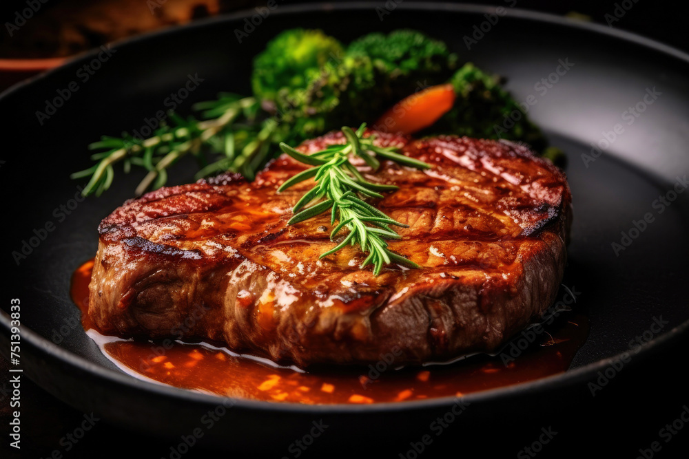 Prime ribeye steak plating at an upscale restaurant for dining ...