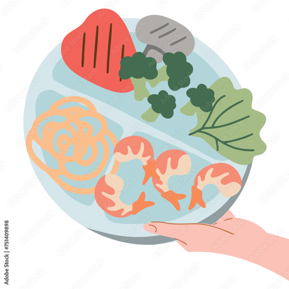 Plate of healthy food. Healthy plate. Vector illustration. Labeled ...