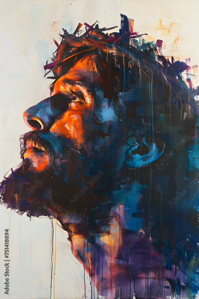 Jesus Christ with Intense Gaze Wearing Thorns Crown Stock Illustration ...