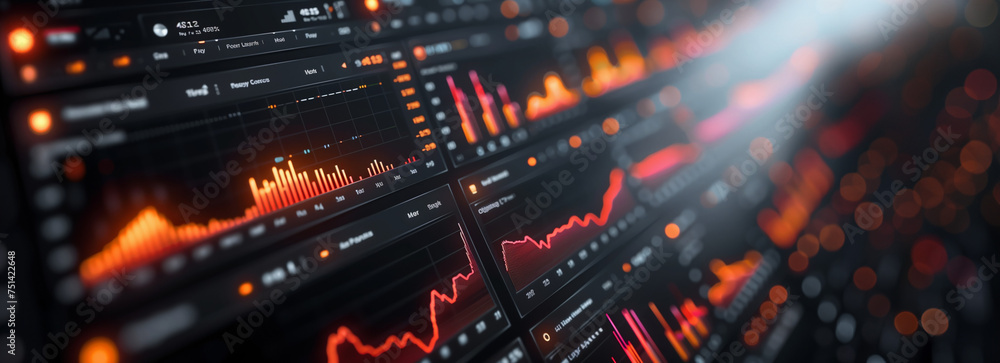Data analytic black background with orange lights technology Summary of ...