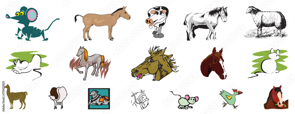 FARM ANIMALS Cliparts horse cow hen mice rat lama sheep goat dunkey ...