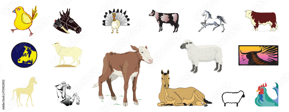 FARM ANIMALS Cliparts horse cow hen mice rat lama sheep goat dunkey ...