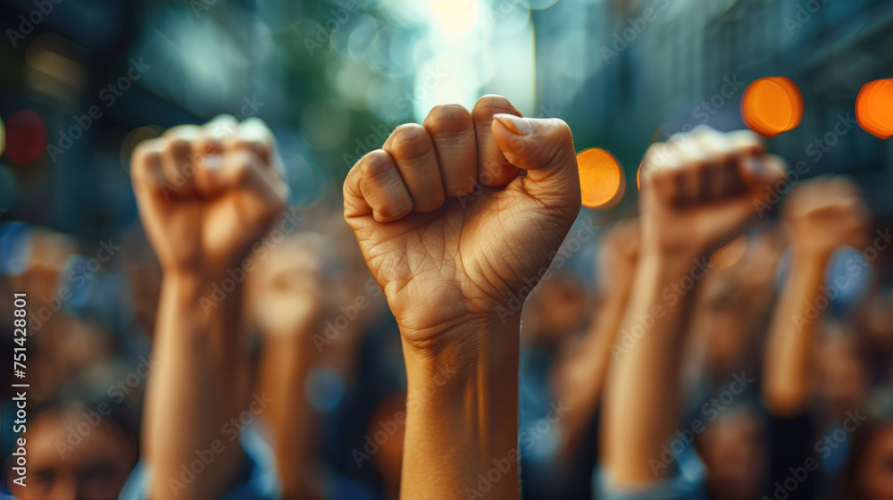 Close-up shots of raised fists as a symbol of unity and solidarity ...