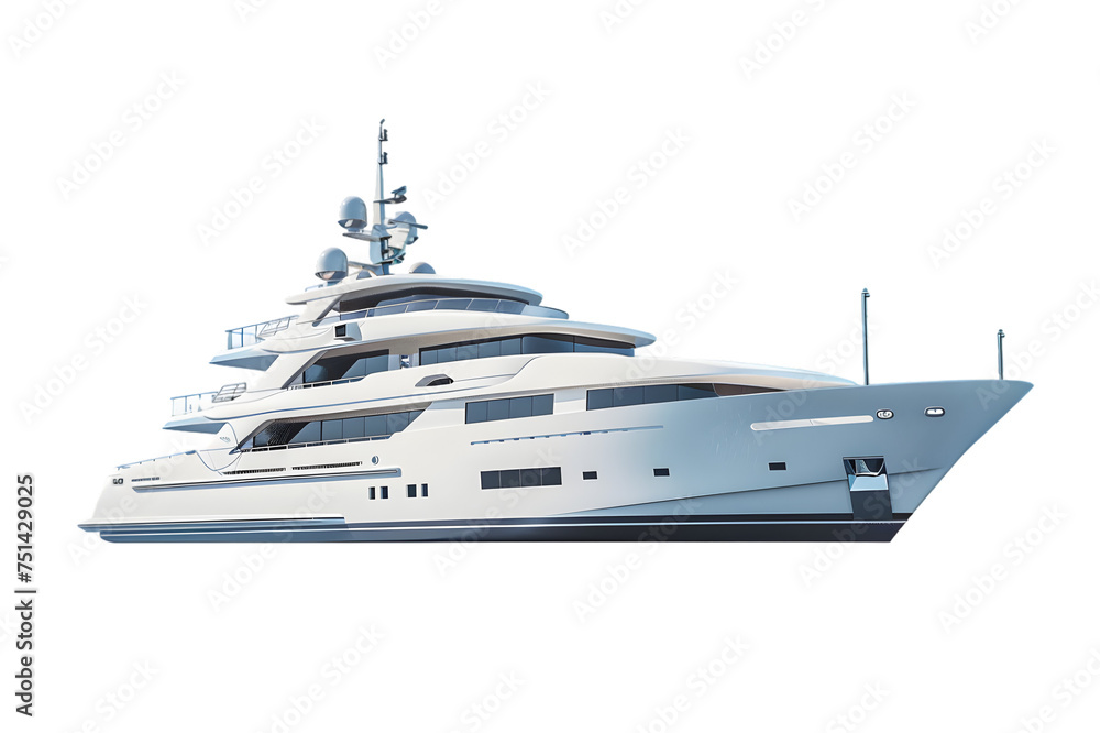 Render of a luxury yacht, side profile, floating on a transparent ...