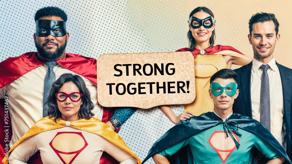 Collage of Diverse Business People as Superheroes Displaying Teamwork ...