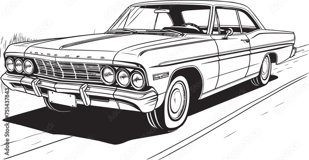 Vintage Classic Car line art Illustration, Vintage Classic Car Coloring ...
