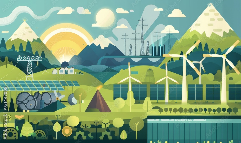 Illustrative infographic showcasing various renewable energy sources ...