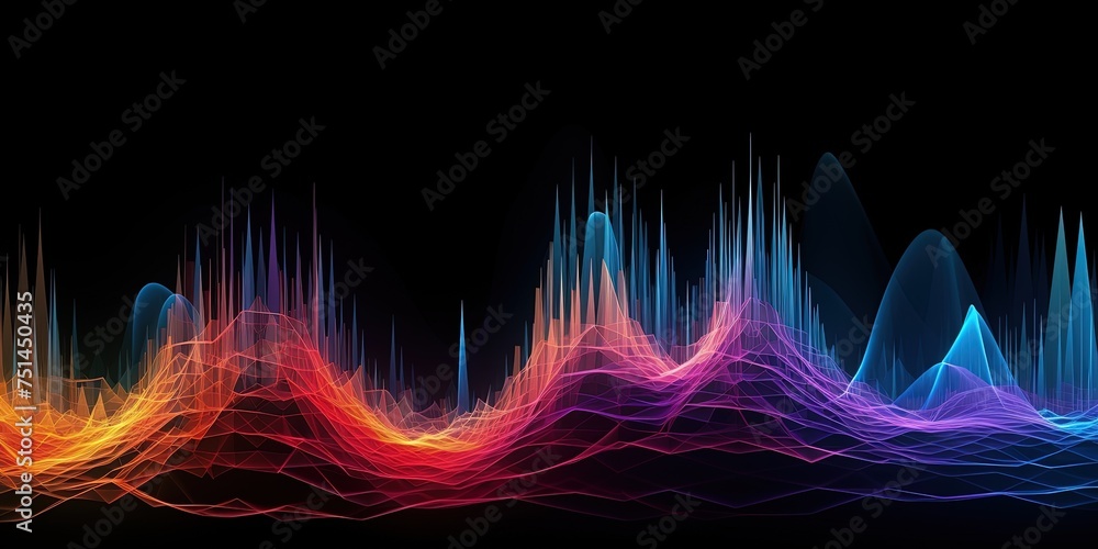 A bright and vivid spectrum of audio visual waveforms, showcasing ...