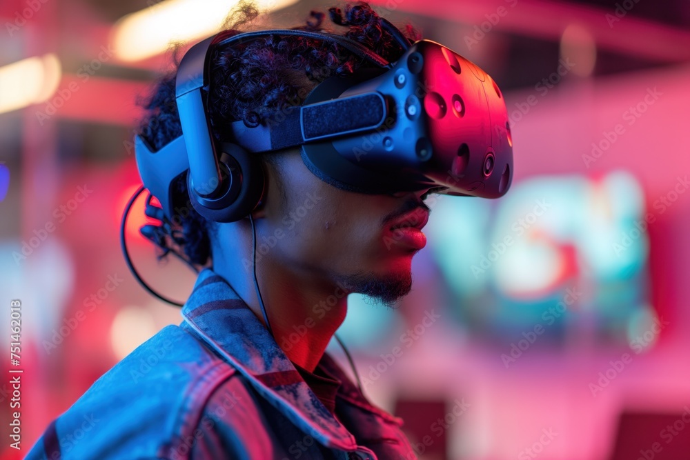 a virtual reality VR developer testing a new immersive experience with ...