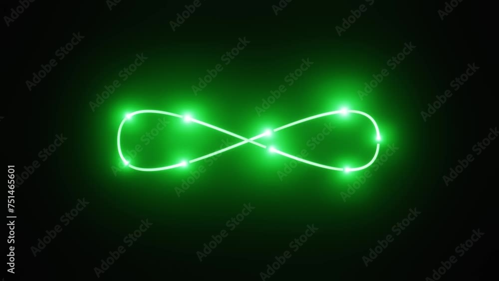 Neon infinity sign. 3D render seamless loop animation. Abstract ...