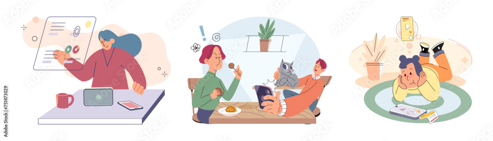 Kids with phone. Vector illustration. The integration technology into ... Kids with phone. Vector illustration. The integration technology into ...