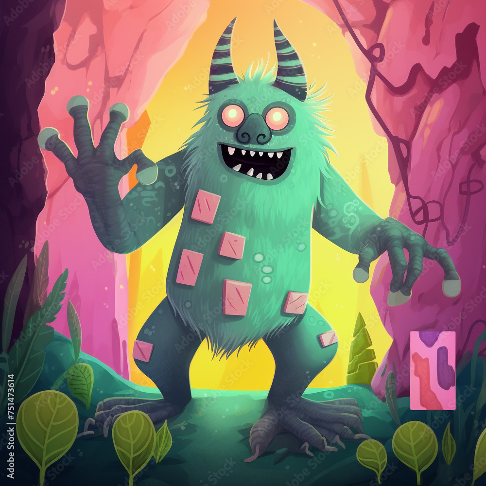 An earth demon made of jagged rock with moss and vines growing over its ...