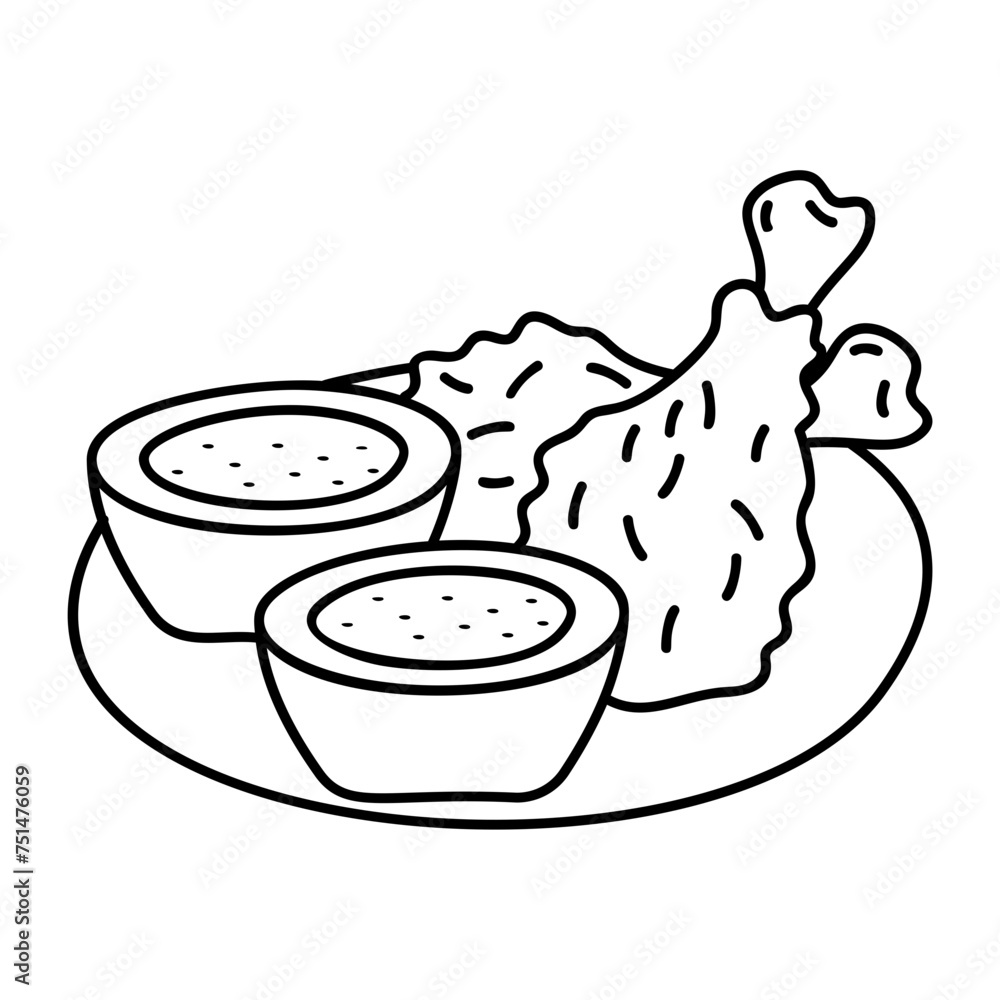 Fritter fried chicken legs outline concept, scallion chicken vector ...