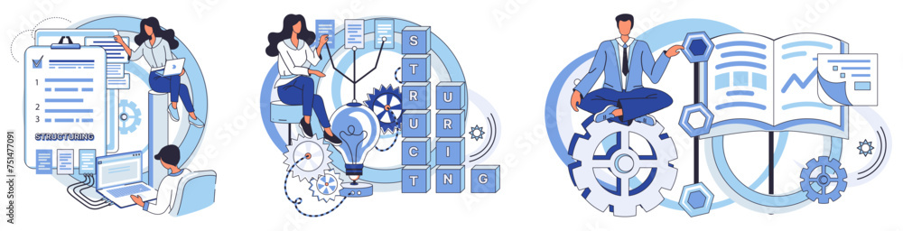 Workflow vector illustration. Progress in business is achieved through ...