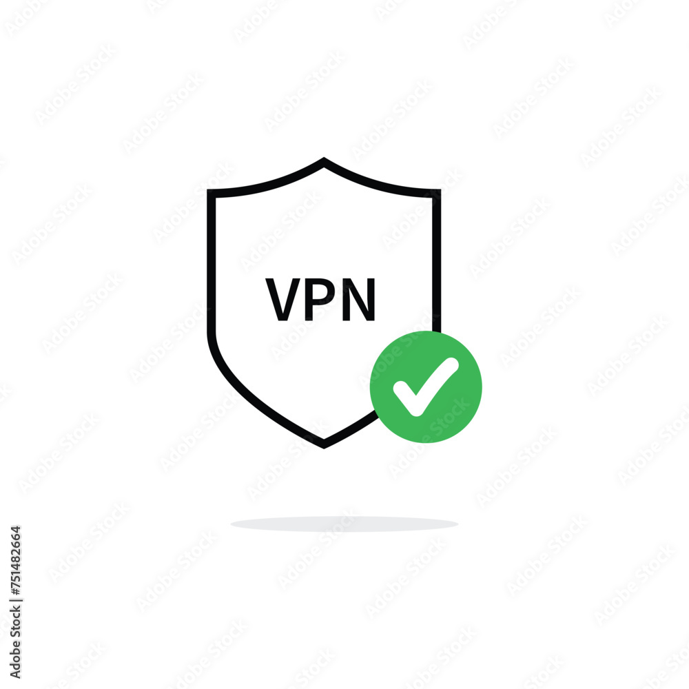 thin line vpn shield with checkmark. concept of strong data protection ...
