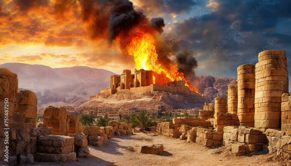 Sodom and Gomorrah Burning. Story in Genesis in the Bible. God Burns ...