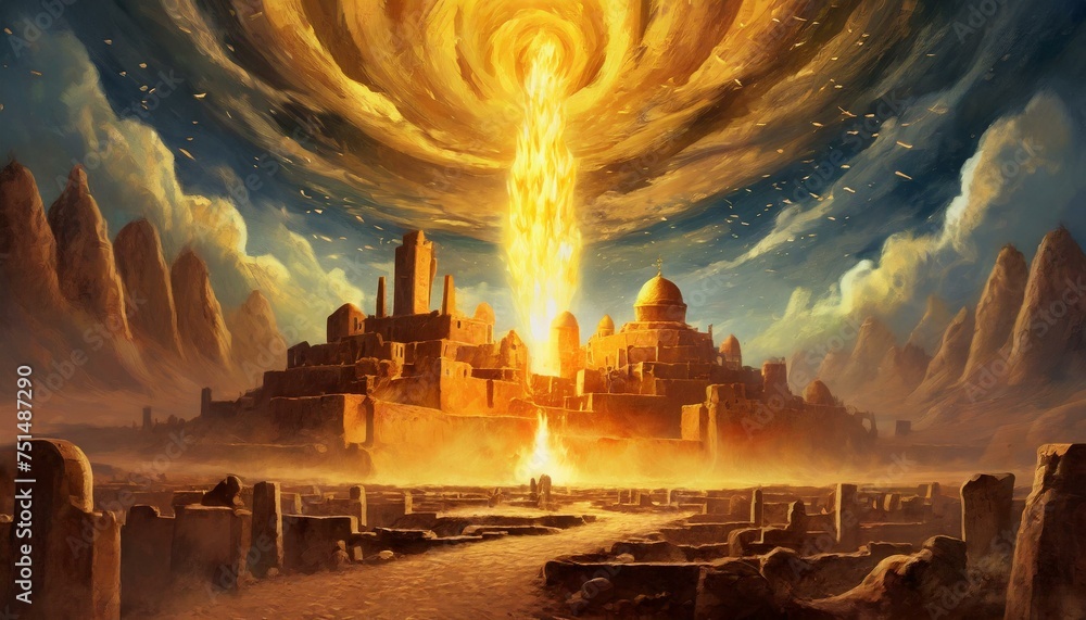 Sodom and Gomorrah Burning. Story in Genesis in the Bible. God Burns ...