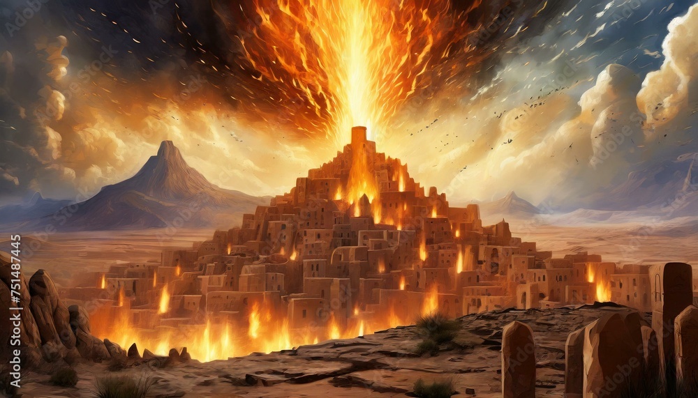 Sodom and Gomorrah Burning. Story in Genesis in the Bible. God Burns ...