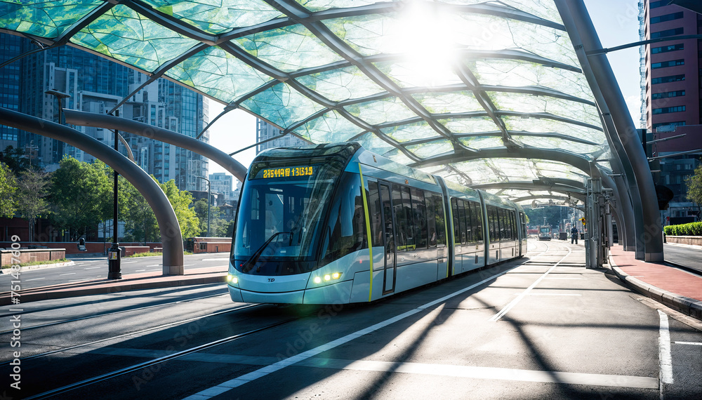 The title of the image could be "The City of the Future: A Modern Tram ...