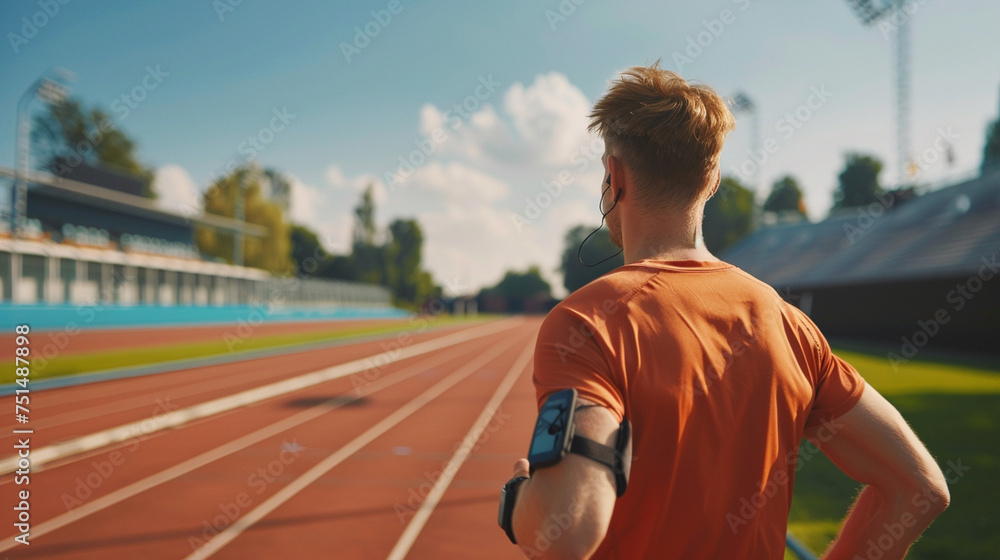 An athlete preparing for a marathon, using a wearable device to consult ...