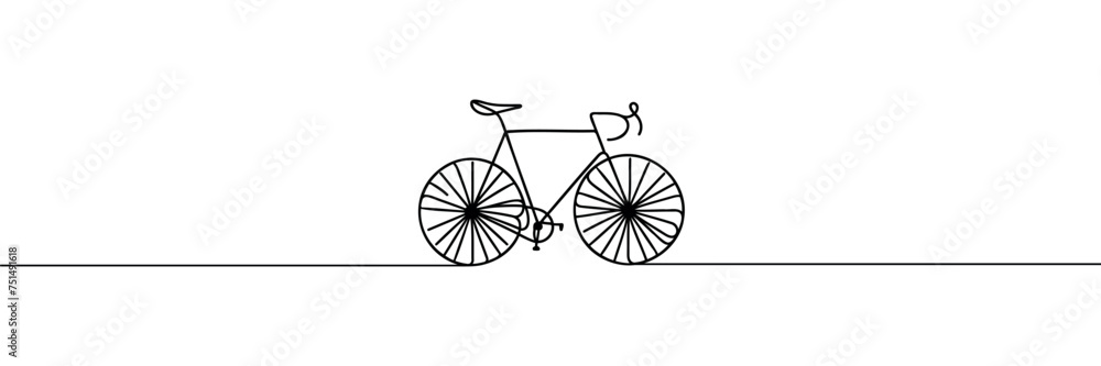 Bicycle in continuous line art drawing style. Pedal cycle black linear ...