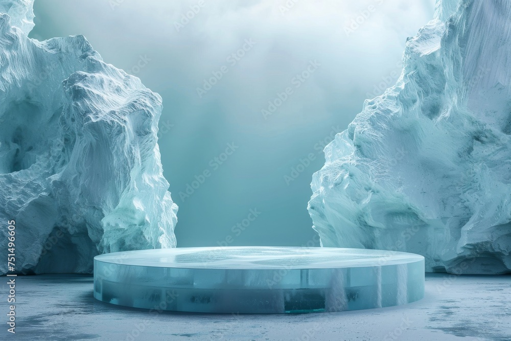Ice background podium cold winter snow background 3d product platform ...