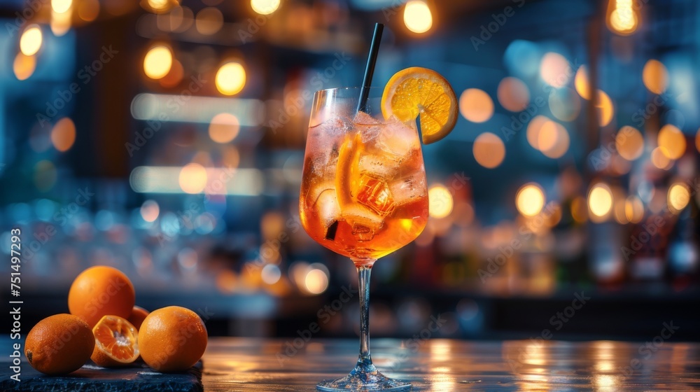 Aperol Spritz cocktail on bar background. Glass of alcoholic drink ...