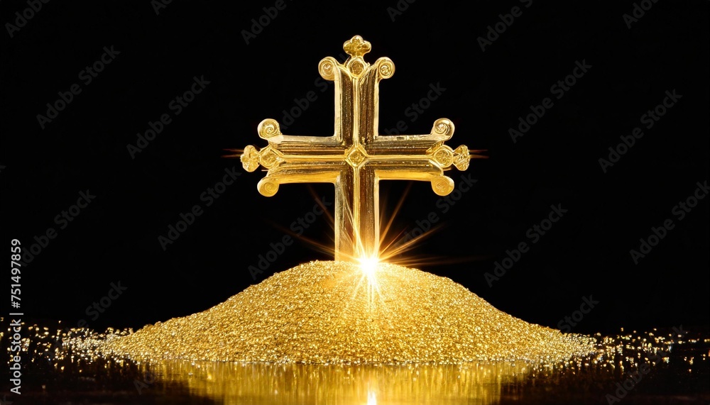 shining gold cross isolated on transparent background riligious symbol ...