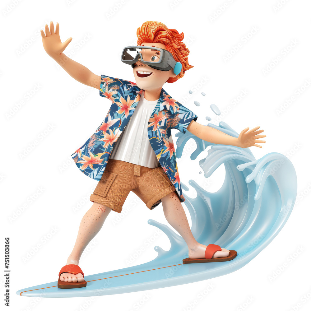 Full length of cartoon a young joyful smiling man in VR glasses wears ...