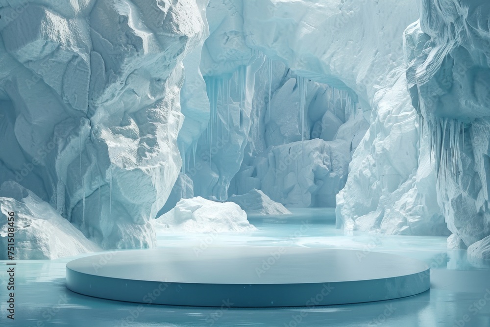 Ice background podium cold winter snow background 3d product platform ...