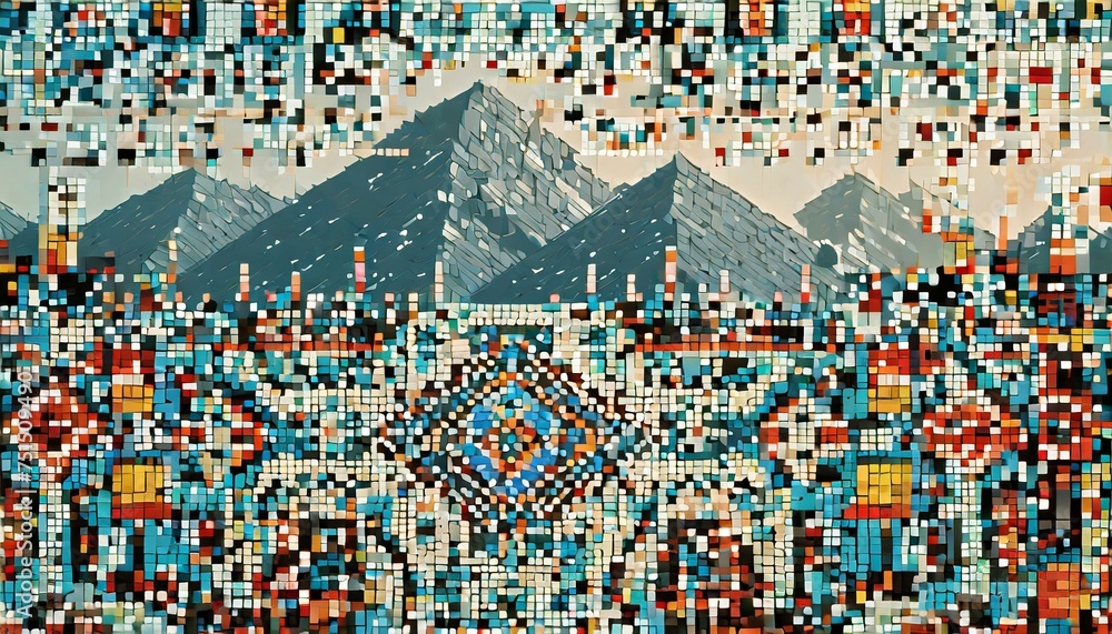 A pixel art pattern inspired by retro video games and digital art ...