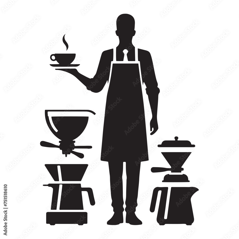 Vetor de Coffee Craft: Vector Barista Silhouette - Infusing Passion and ...