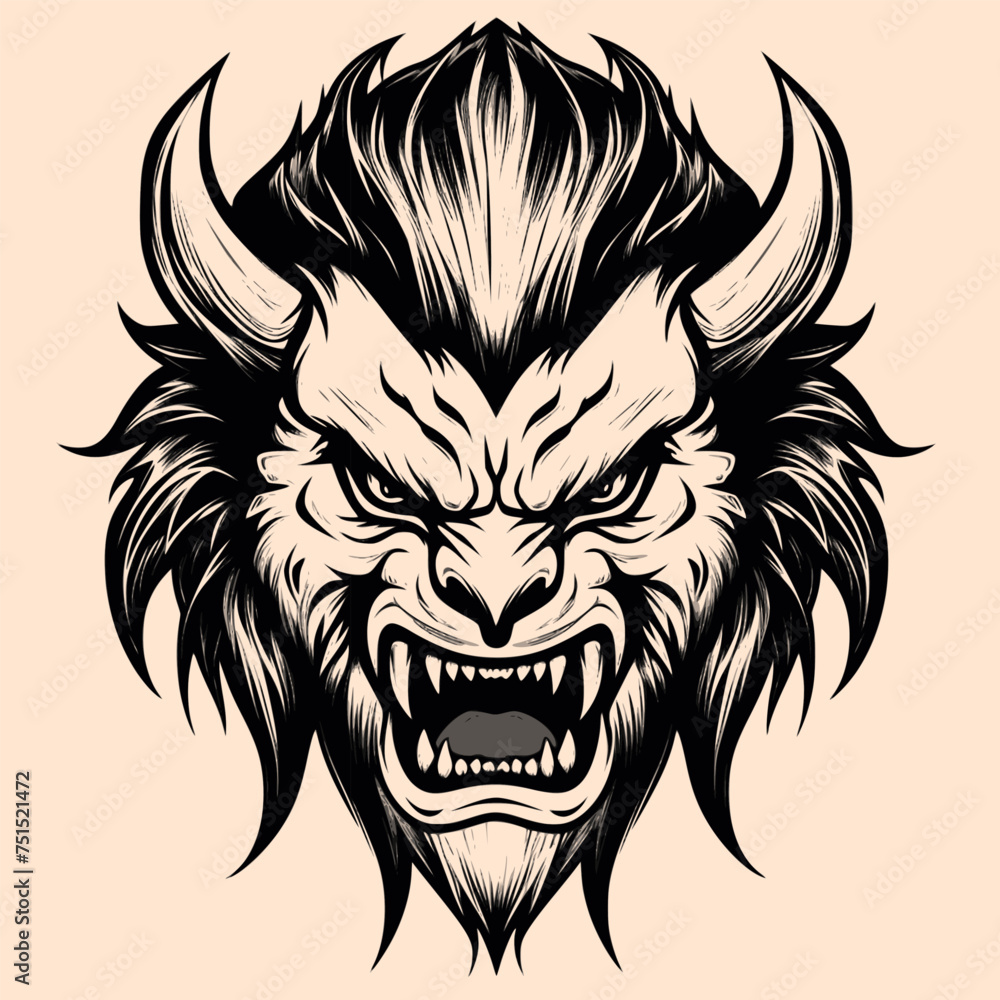 Black and White Sabertooth Outline Silhouette Ornament Vector Art for ...