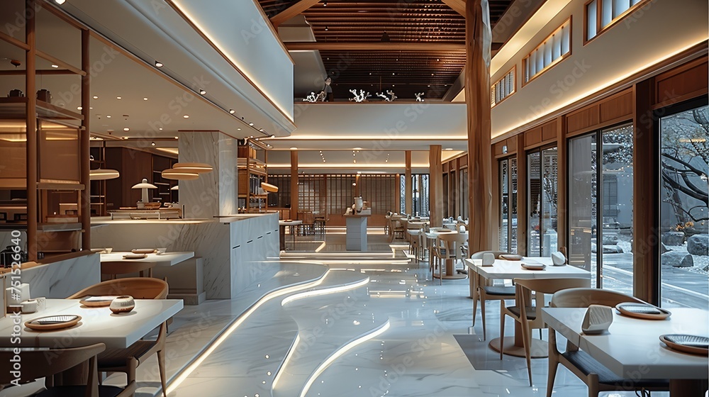 Inside the restaurant, modern Chinese style, sloping roof. Generative ...