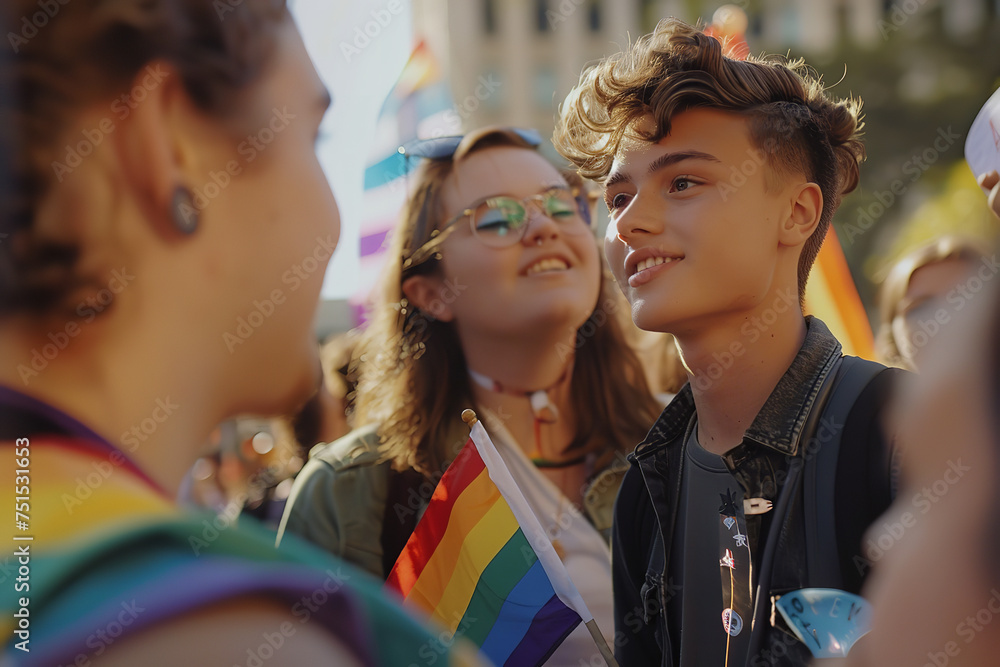 LGBTQ+ activists protesting against discrimination, holding signs and ...