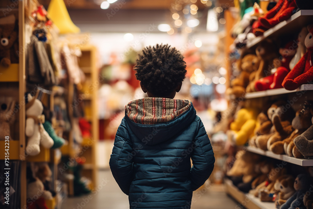 Child boy in a toy store back view photo made with ai generative ...