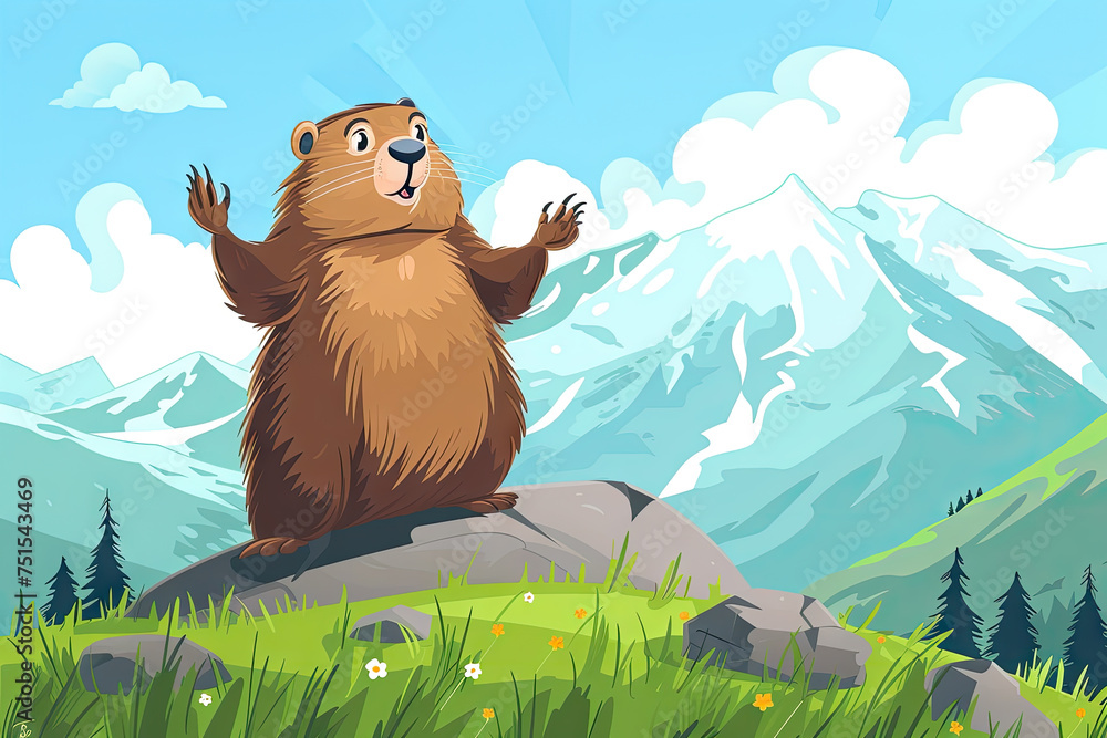 Happy Groundhog Day Celebration with a Funny Cartoon Illustration ...