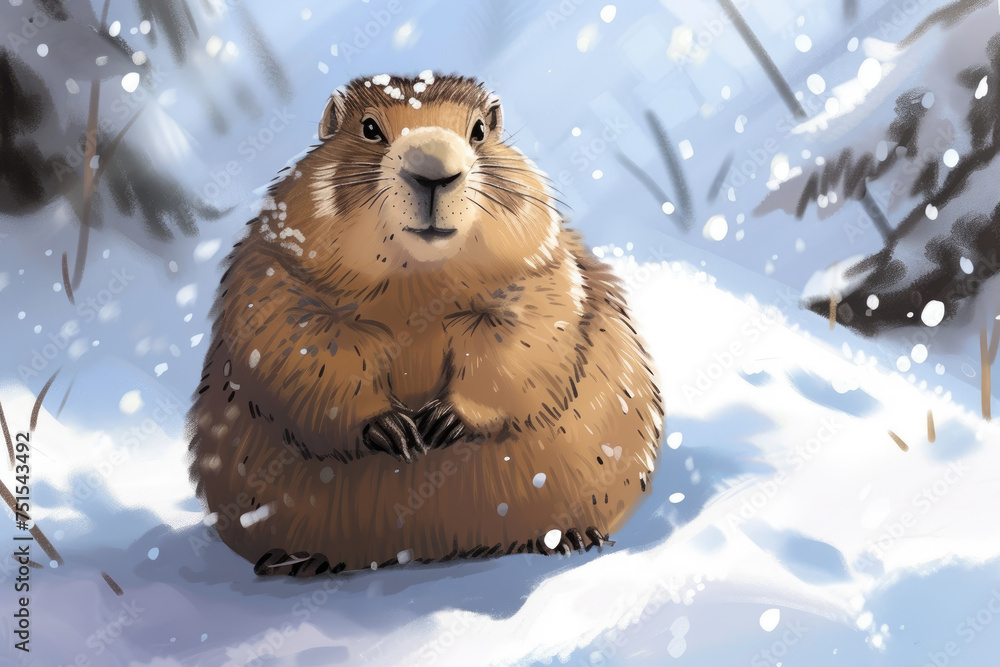 Happy Groundhog Day Celebration with a Funny Cartoon Illustration ...