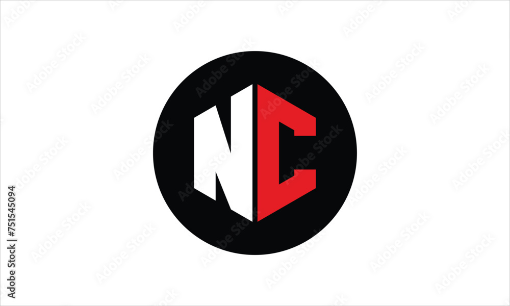 NC initial letter polygon icon gaming logo design vector template ...