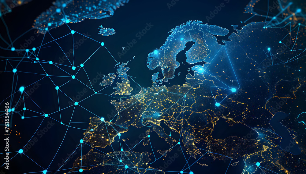 abstract map of the Northern Europe, global network and connectivity ...