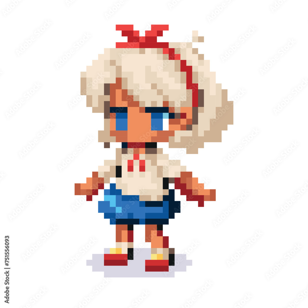 Vector Cute Pixel Art Cartoon Character Girl illustration Isolated ...