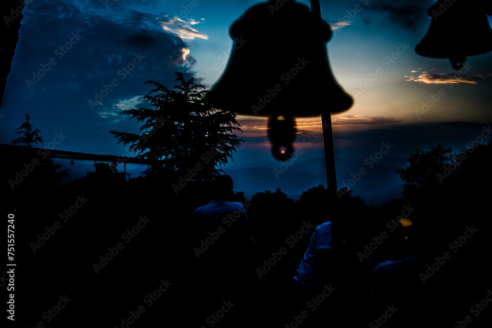 Bronze bells in Indian temple. Hindu temple bell. Brass made bell for ...