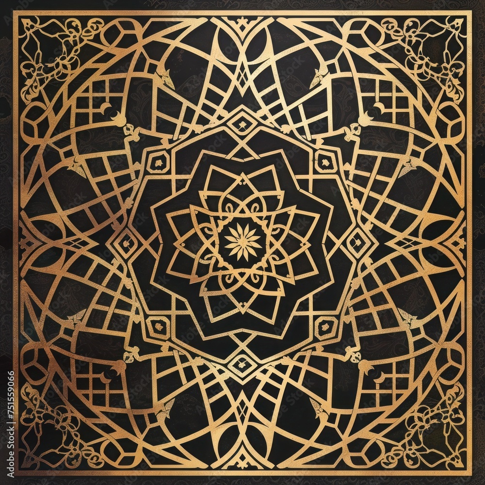 a black and gold Islamic geometric pattern, ideal for use as a ...