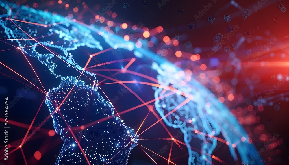 Abstract digital world map, concept of global networks and connectivity ...