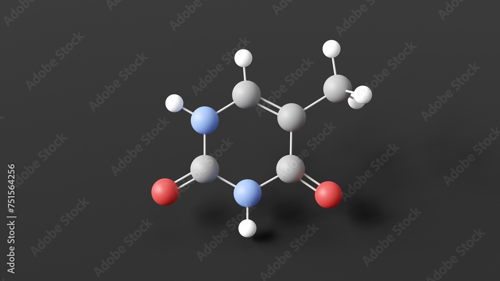 thymine molecular structure, nucleobases, ball and stick 3d model ...