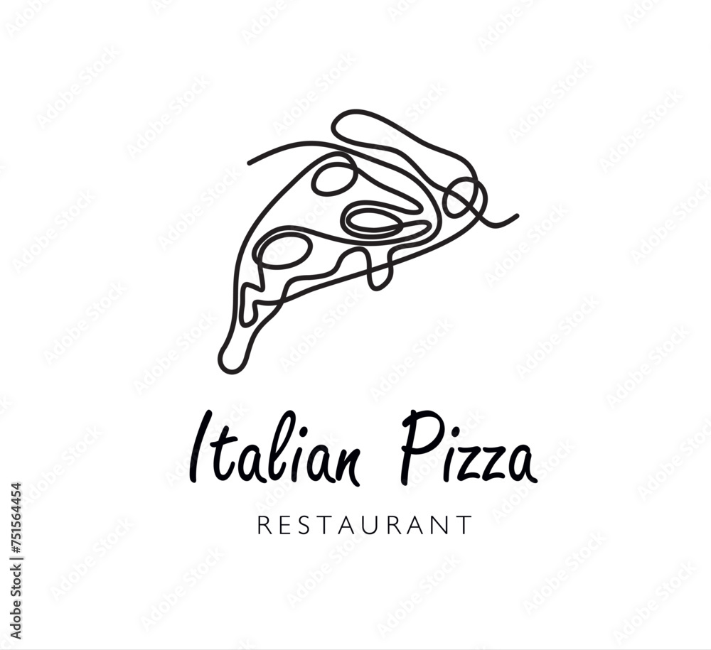 Continuous one line drawing of Piece of pizza for restaurant logo badge ...
